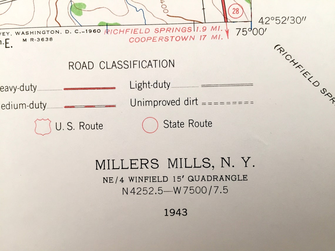 Antique Millers Mills, New York 1943 US Geological Survey Topographic ...