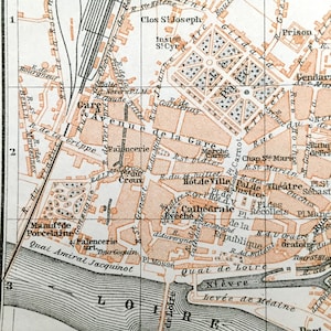Antique 1909 Nevers, France Map From Baedekers Guide Atlas – Nievre ...