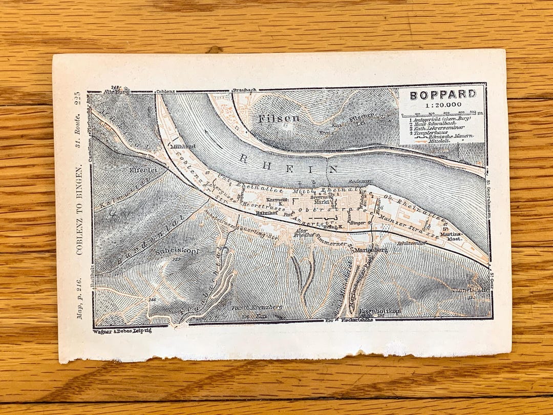 Antique 1911 Boppard (boppart), Germany Map From Baedekers Guide Atlas ...
