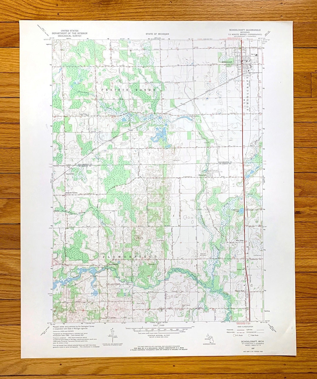 Antique Schoolcraft, Michigan 1967 US Geological Survey Topographic Map ...