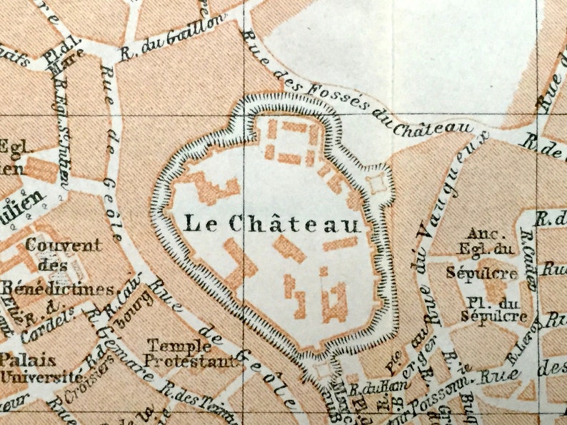 Antique 1909 Caen France Map From Baedekers Guide Atlas - Etsy