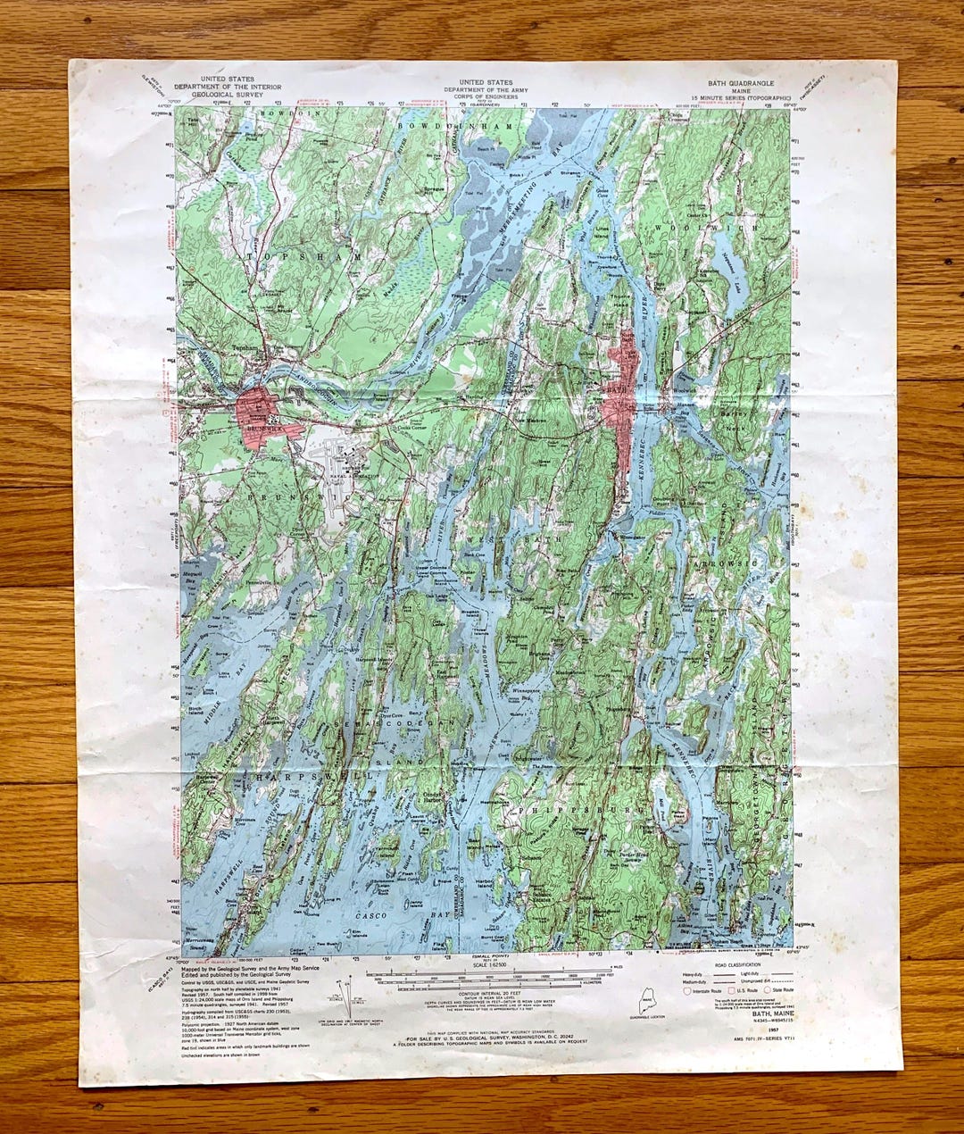 Antique Bath, Maine 1957 US Geological Survey Topographic Map ...