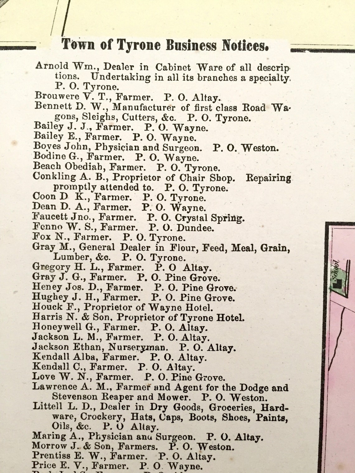 Antique 1874 Tyrone Altay Weston New York Map From Pomeroy - Etsy