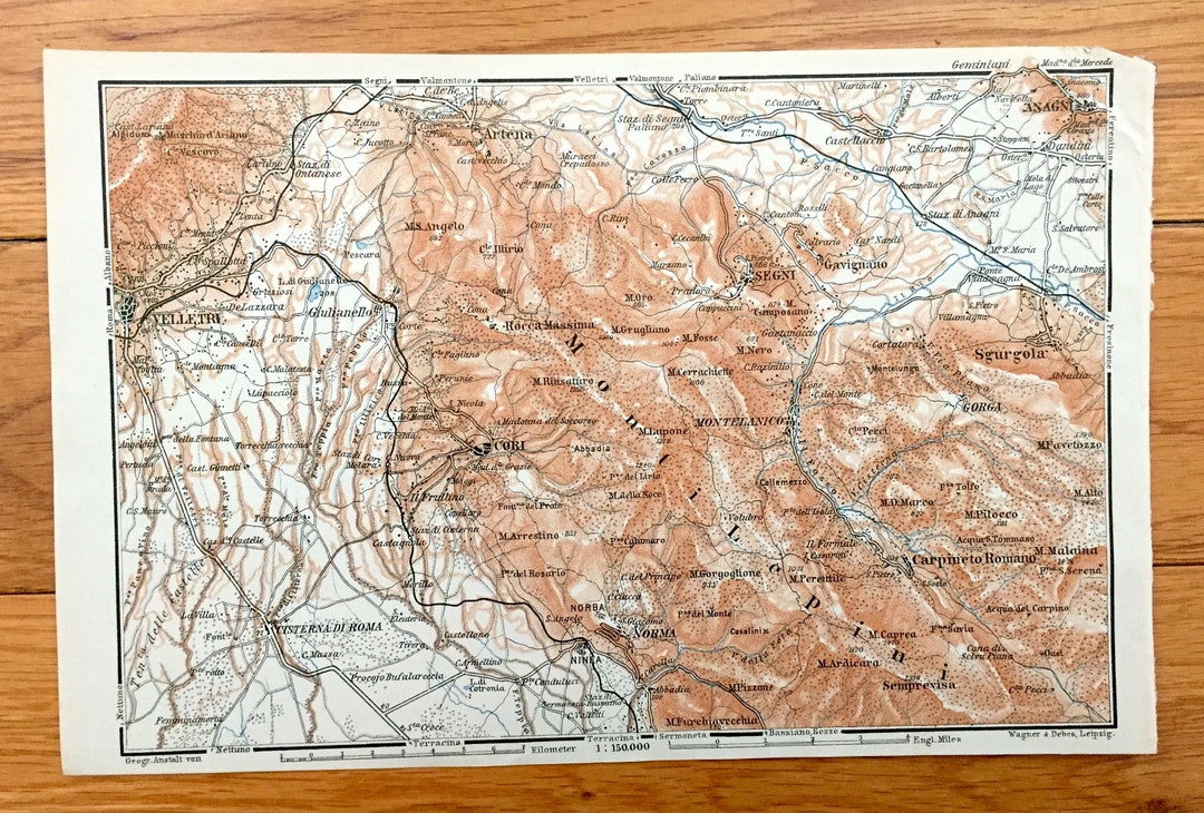 Antique 1913 Velletri, Italy Map From Baedekers Guide Atlas – Cori ...
