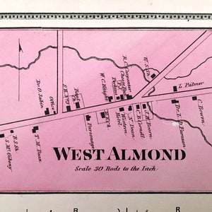 Antique 1869 West Almond New York Map From D.G. Beers Atlas - Etsy