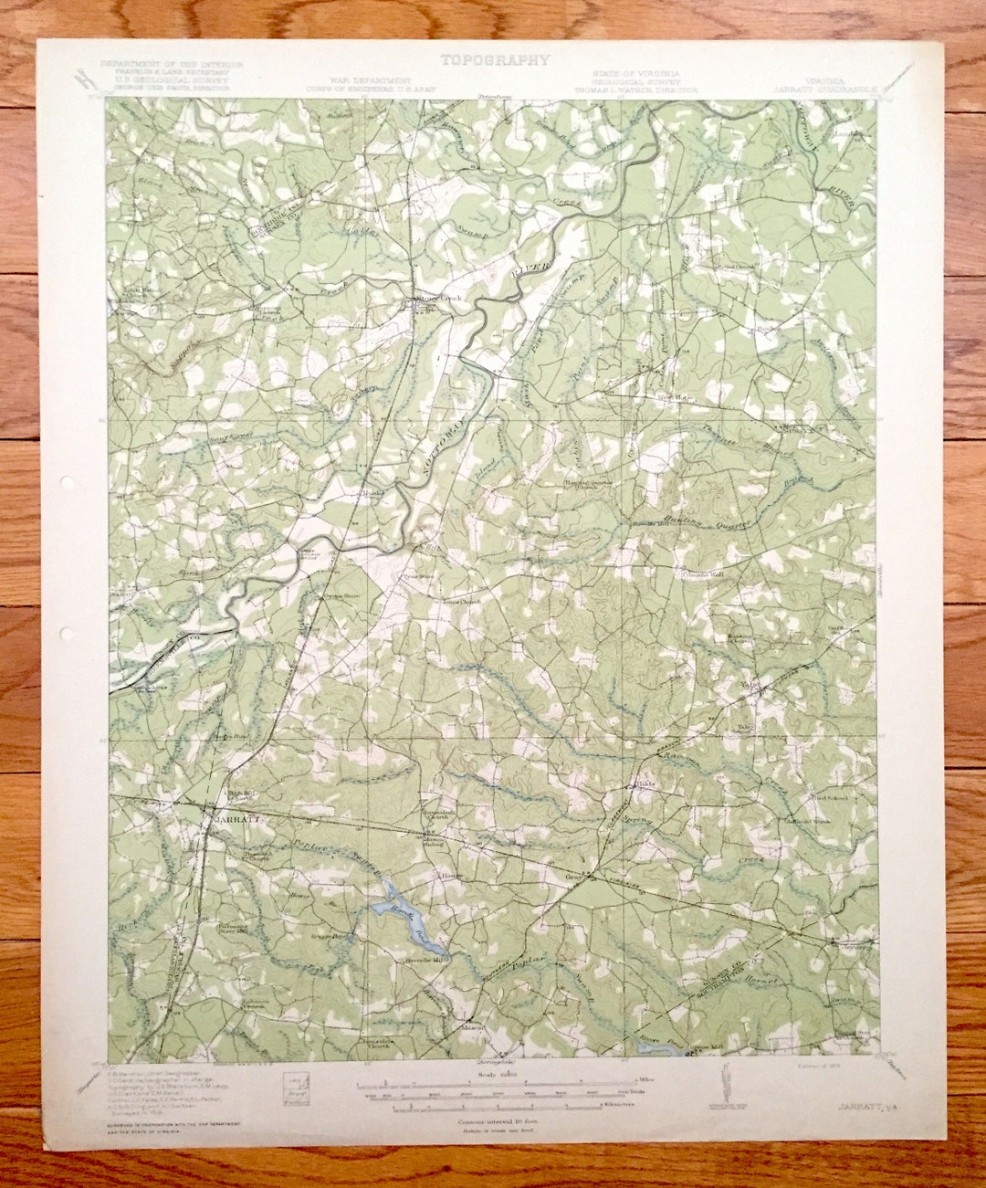 Antique Jarratt, Virginia 1919 US Geological Survey Topographic Map ...