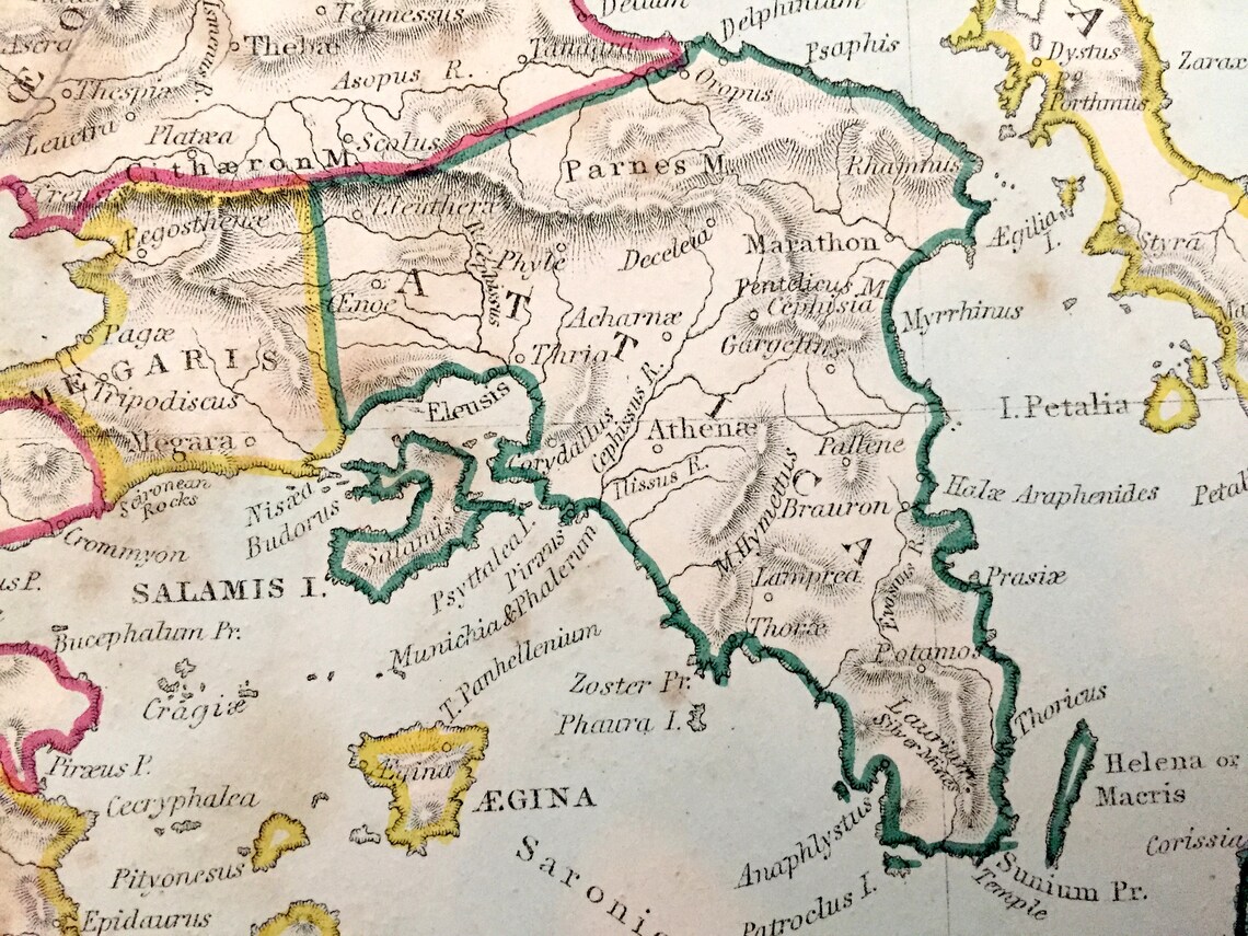 Antique 1866 Ancient Greece Map From SDUK Atlas – Athens, Corinth ...
