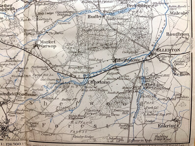 Antique 1906 East Midlands, England Map From Baedekers Atlas of Great ...