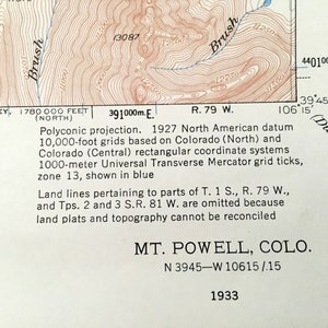 Antique Mt. Powell, Colorado 1933 US Geological Survey Topographic Map ...