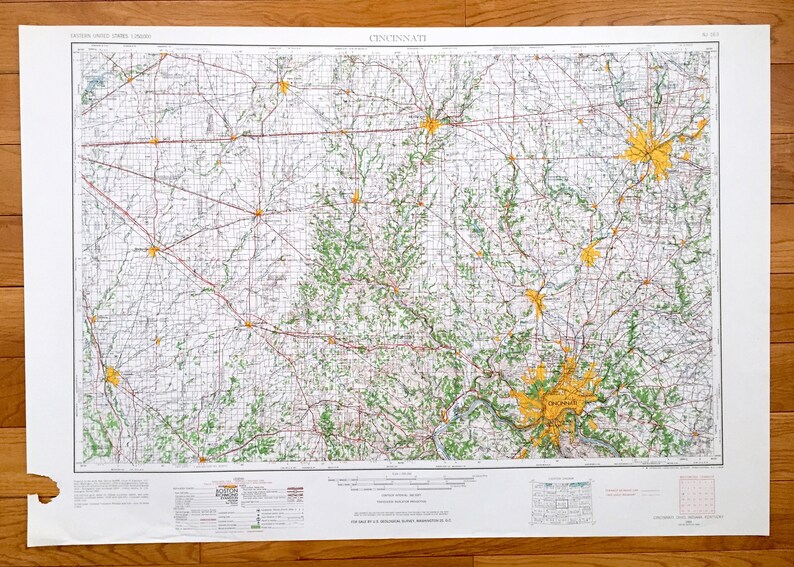 Antique Cincinnati, Ohio 1953 US Geological Survey Topographic Map ...