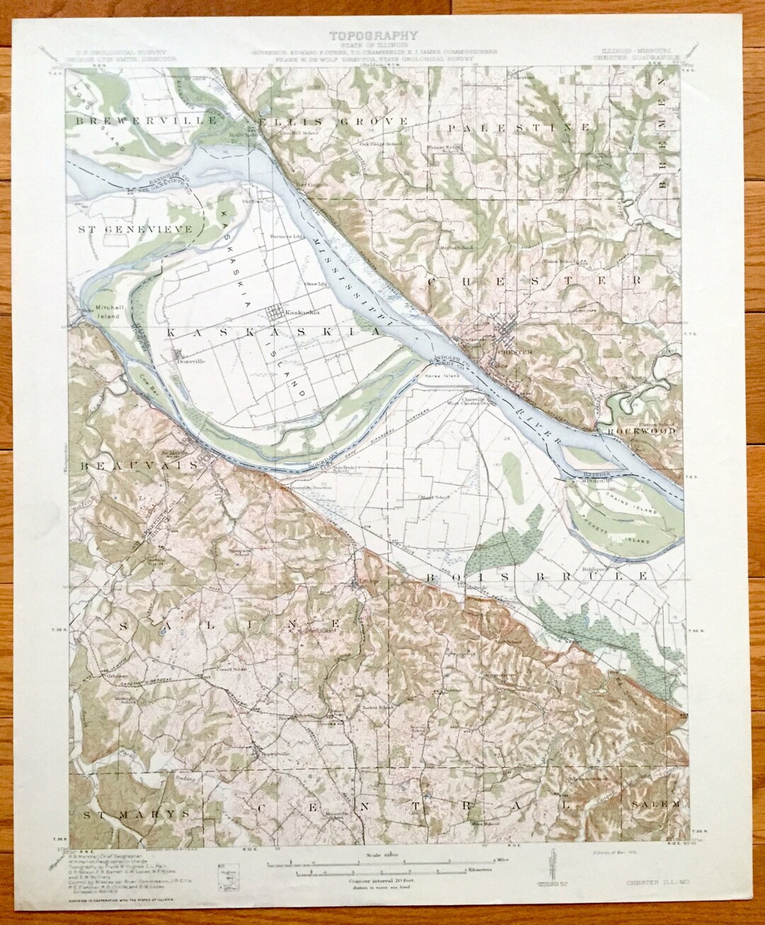 Antique Chester, Illinois 1915 US Geological Survey Topographic Map ...