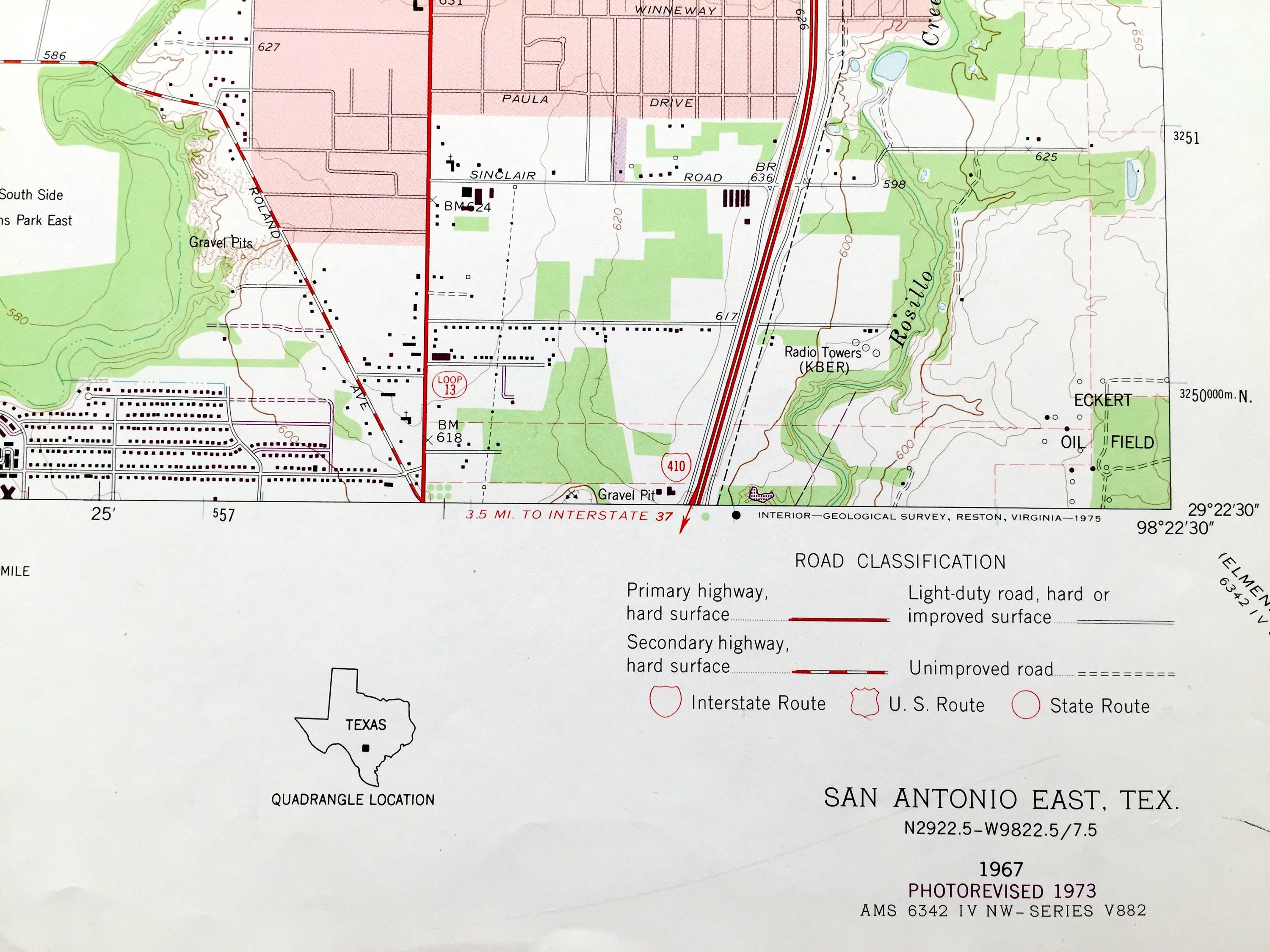 Antique San Antonio East, Texas 1967 US Geological Survey Topographic ...