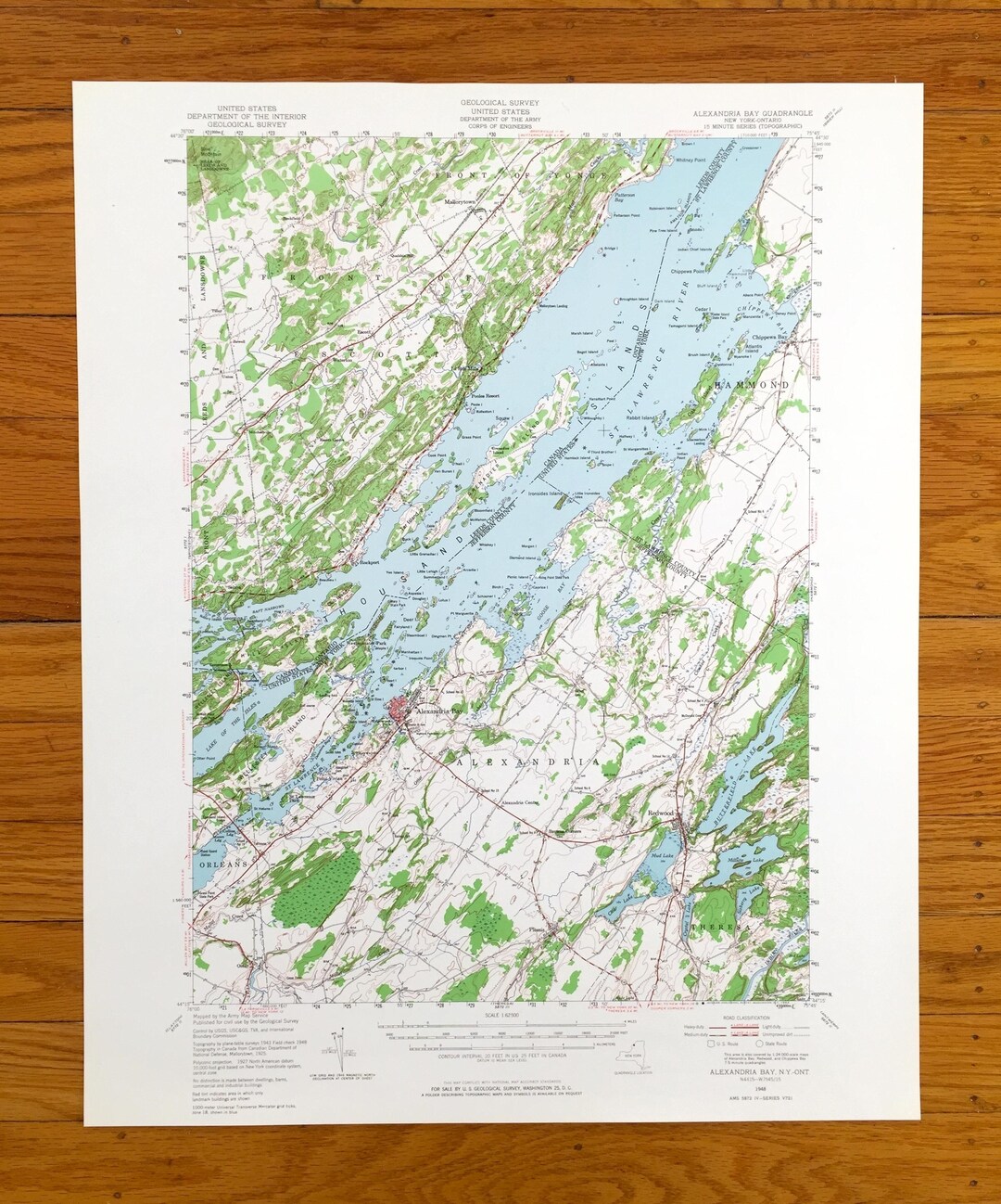 Antique Alexandria Bay, New York 1948 US Geological Survey Topographic ...