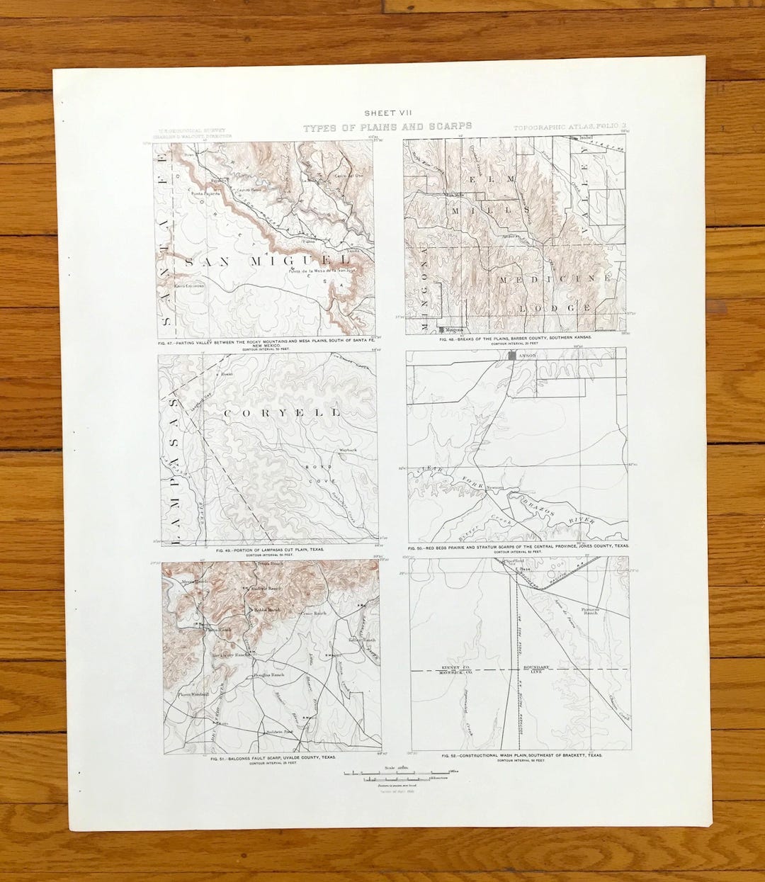 Antique Texas Types of Plains and Scarps Map 1900 From US Geological ...
