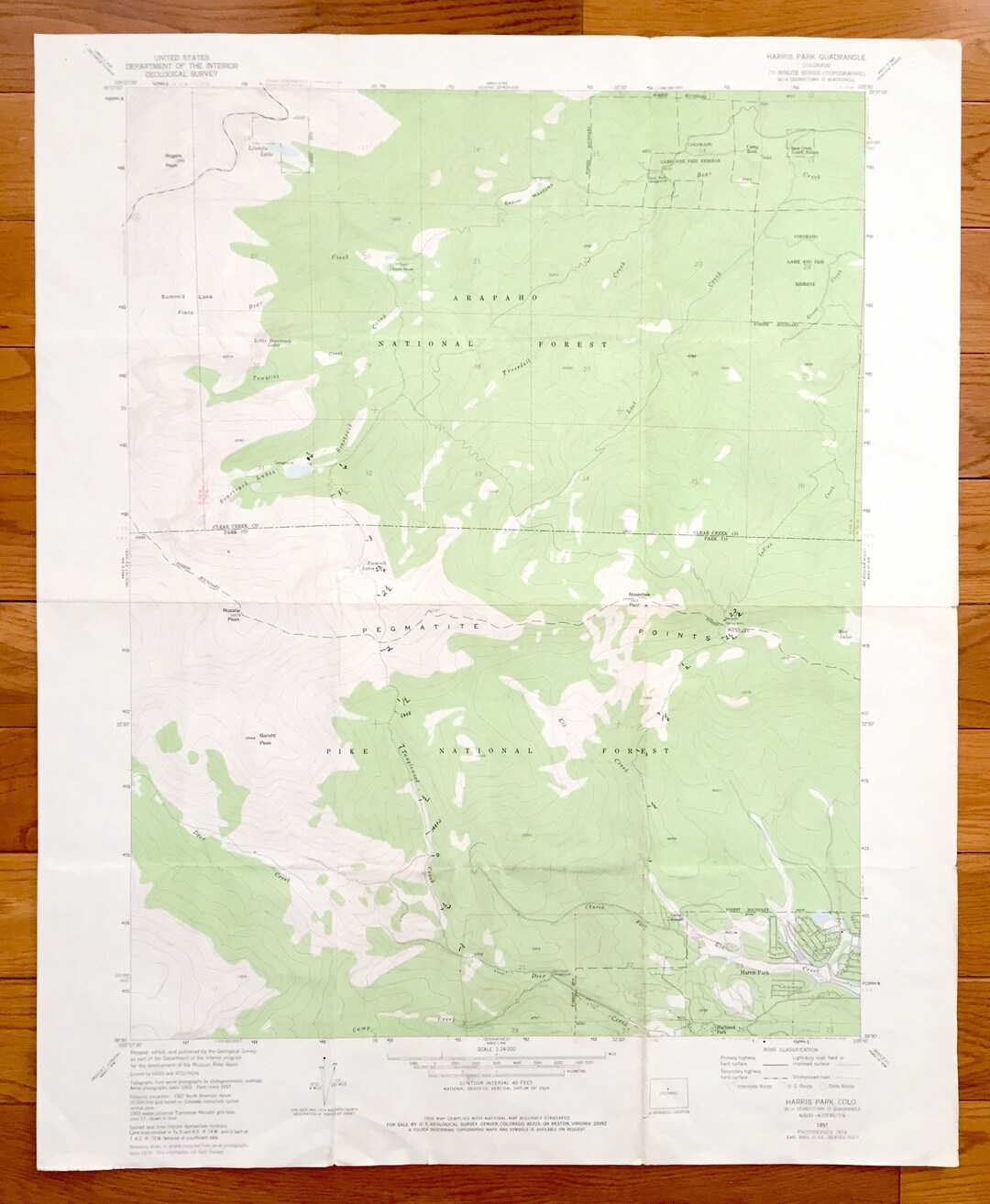 Antique Harris Park, Colorado 1957 US Geological Survey Topographic Map ...