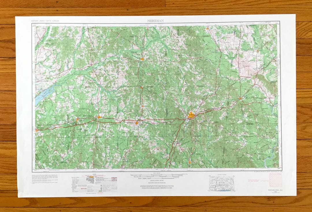 Antique Meridian, Mississippi 1953 US Geological Survey Topographic Map ...
