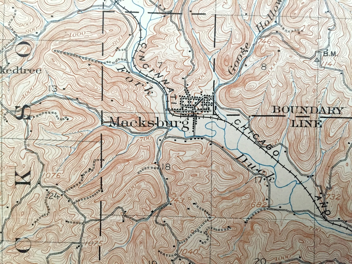 Antique Macksburg, Ohio 1905 US Geological Survey Topographic Map ...