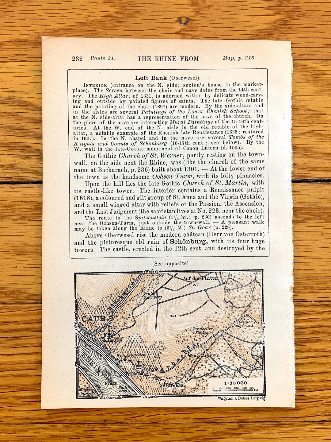 Antique 1911 Caub (kaub), Germany Map From Baedekers Guide Atlas ...