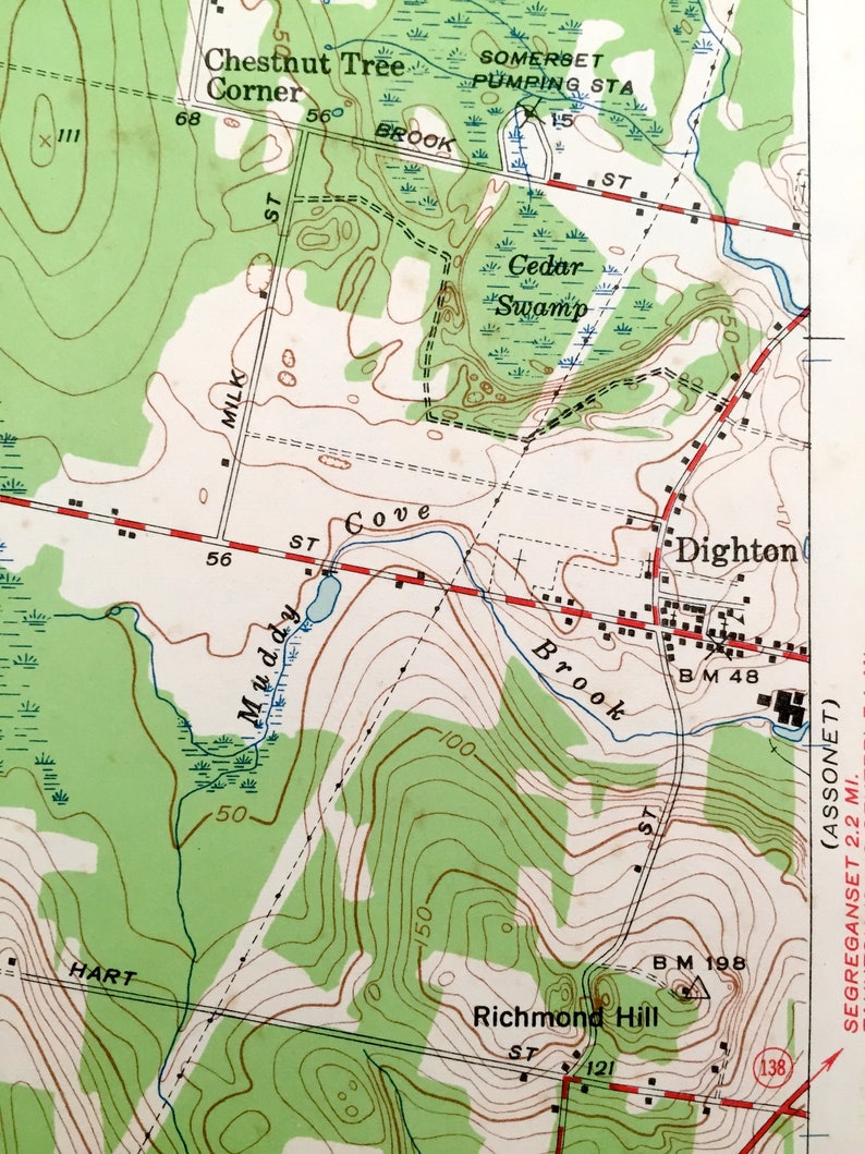 Antique Somerset, Massachusetts 1943 US Geological Survey Topographic ...