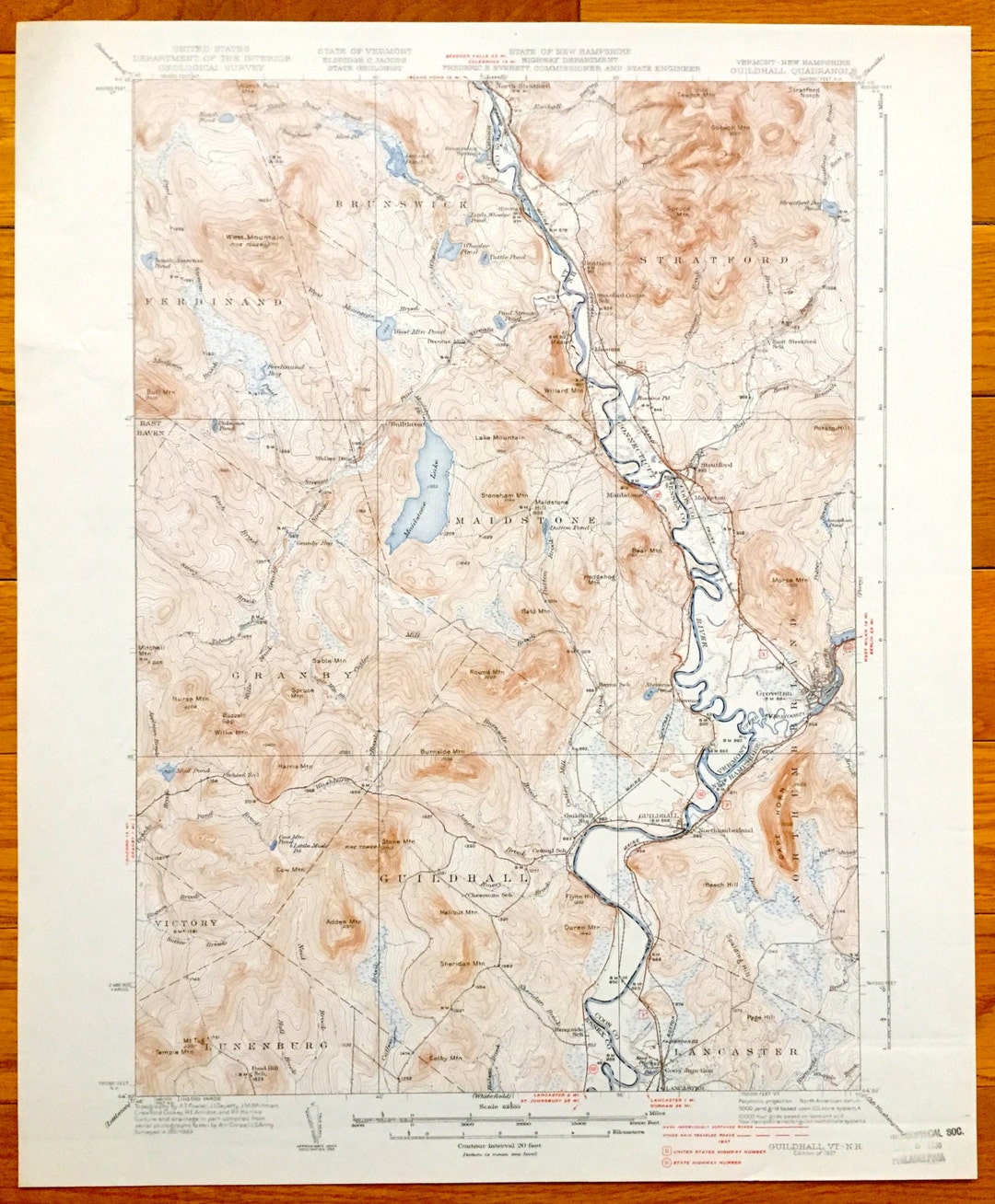 Antique Guildhall, Vermont 1937 US Geological Survey Topographic Map ...