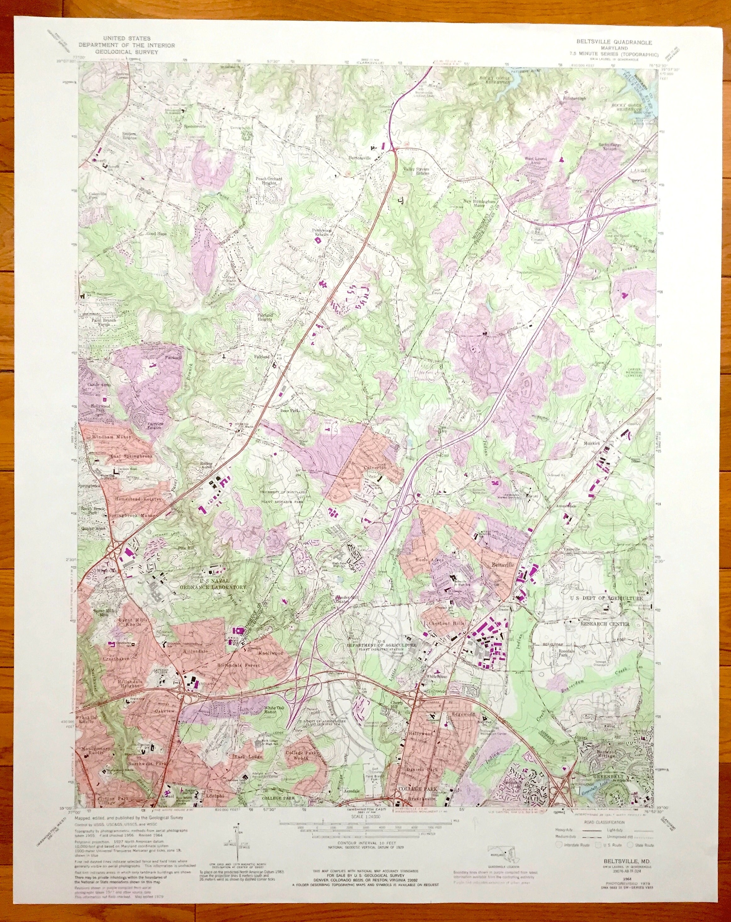 Antique Beltsville, Maryland 1964 US Geological Survey Topographic Map ...