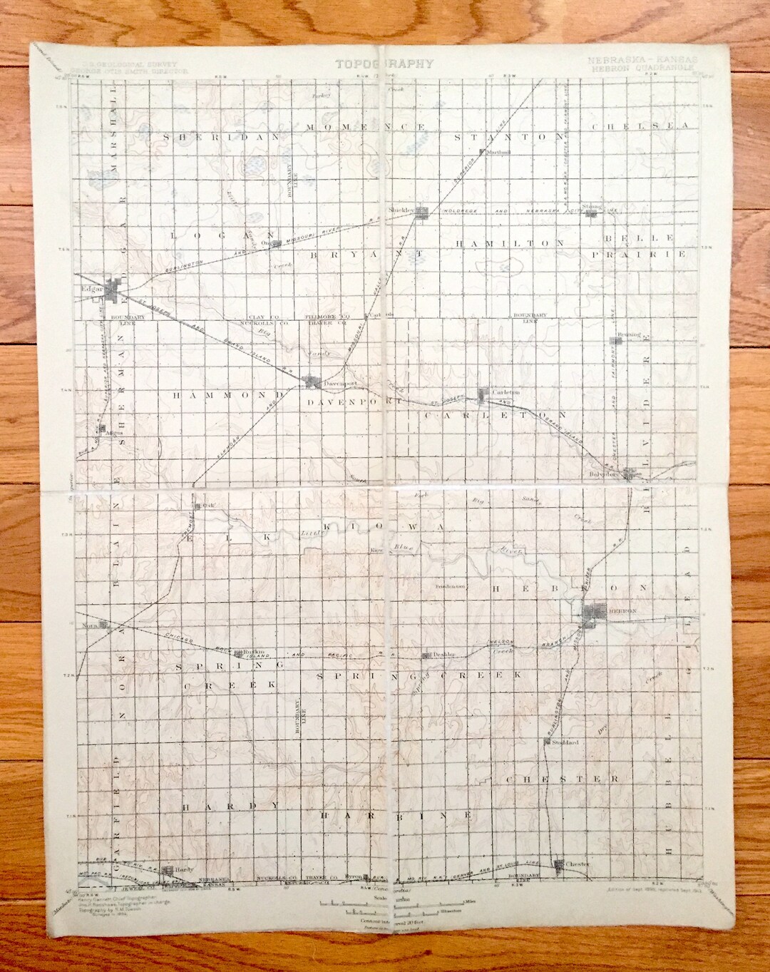 Antique Hebron, Nebraska 1898 US Geological Survey Topographic Map ...