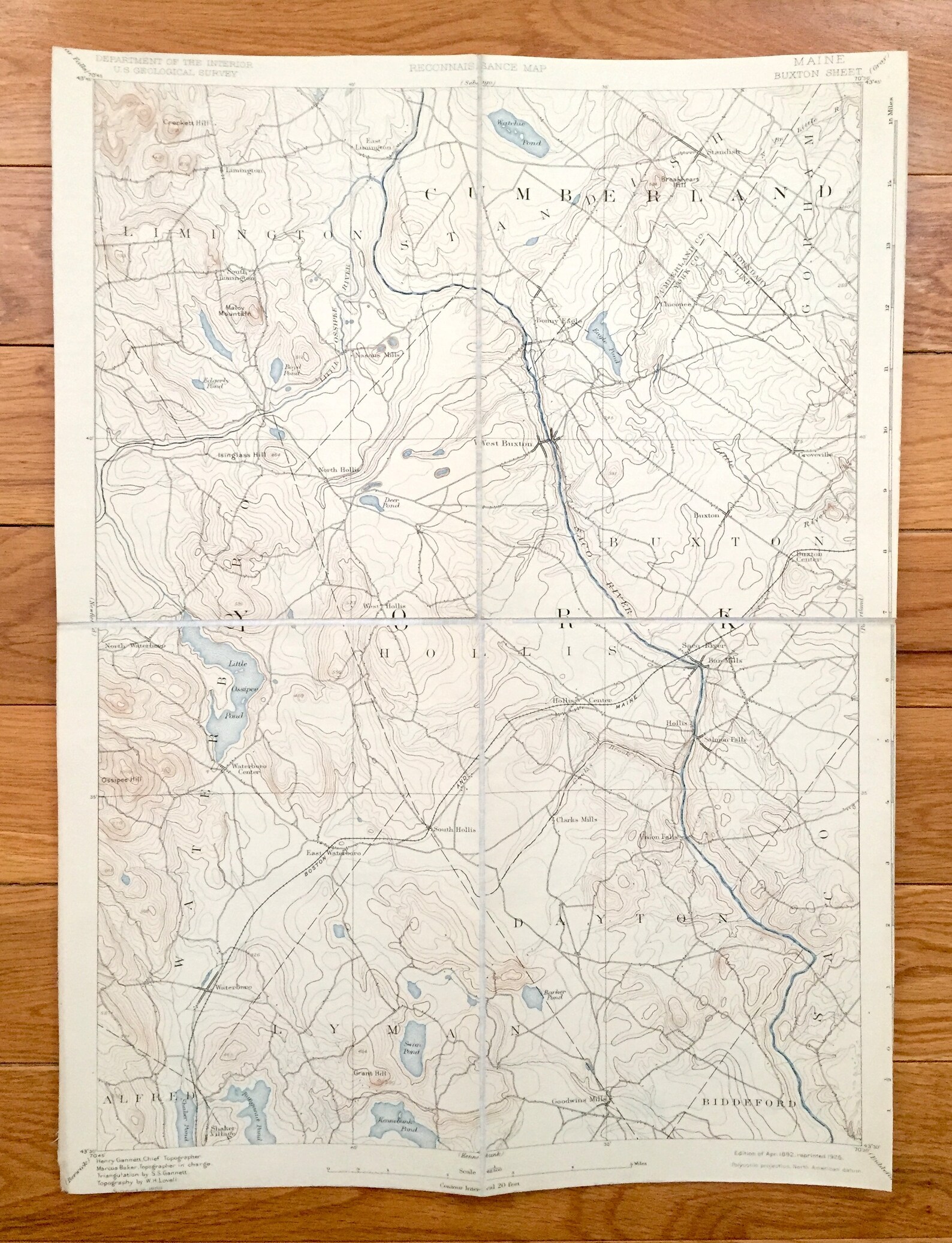 Antique Buxton Maine 1892 US Geological Survey Topographic | Etsy