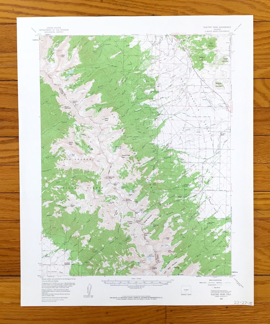 Antique Electric Peak, Colorado 1959 US Geological Survey Topographic ...