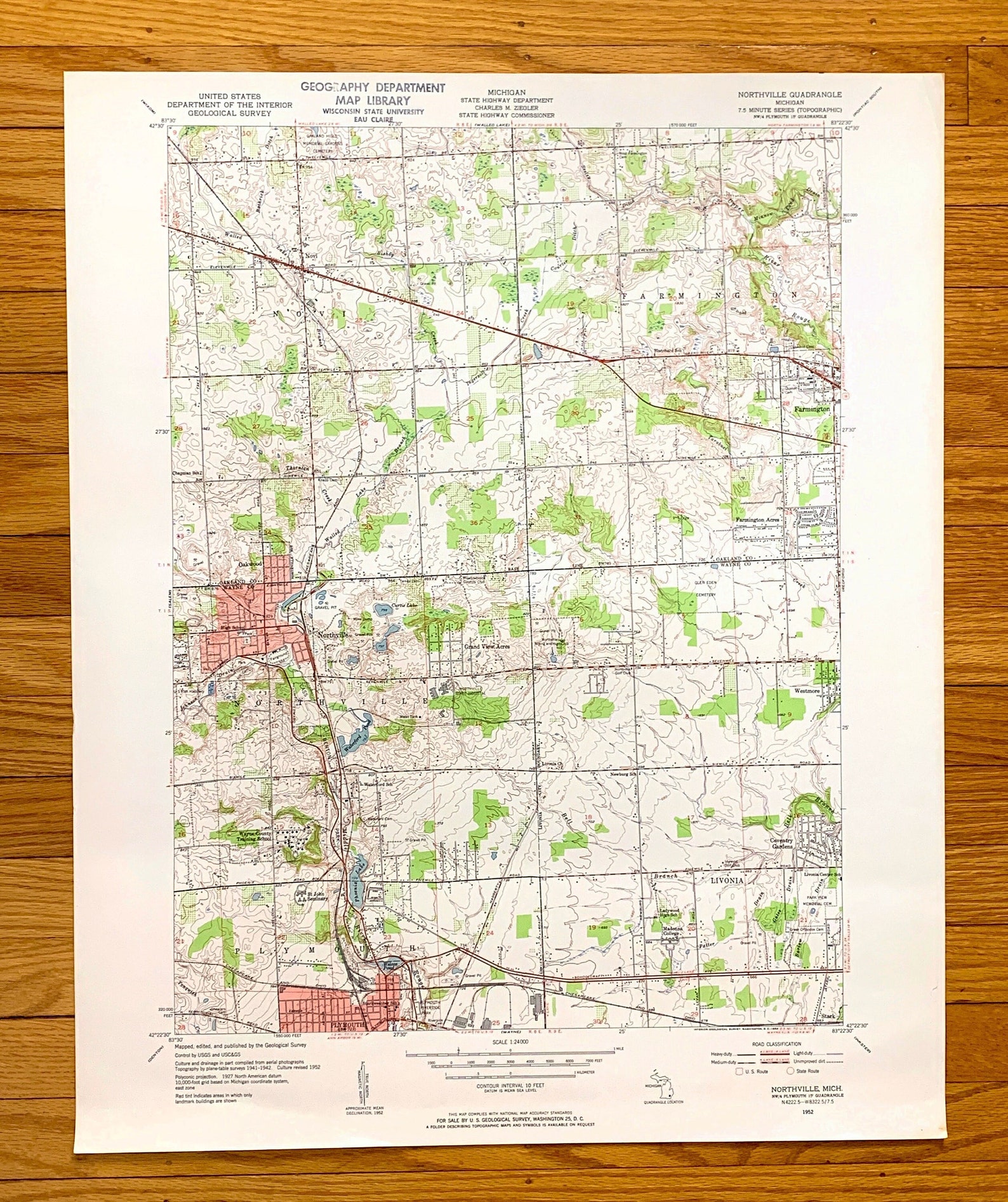 Antique Northville, Michigan 1952 US Geological Survey Topographic Map ...