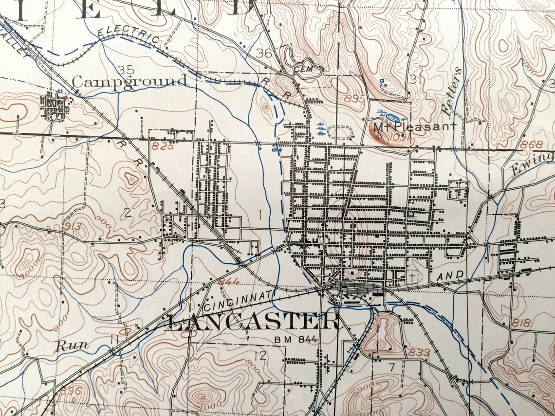 Antique Lancaster Ohio 1907 US Geological Survey Topographic - Etsy España