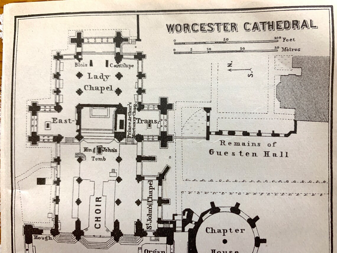 Antique 1906 Worcester Cathedral Architectural Plan From Baedekers ...