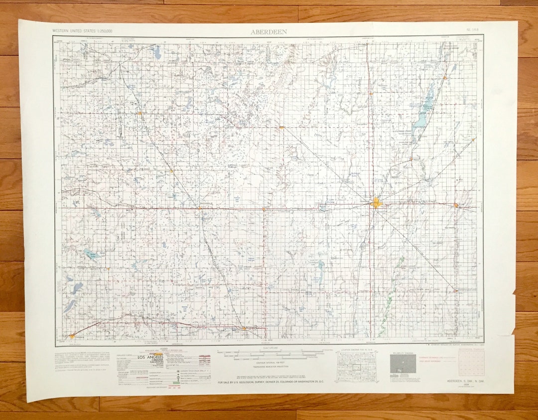 Antique Aberdeen, South Dakota 1954 US Geological Survey Topographic ...