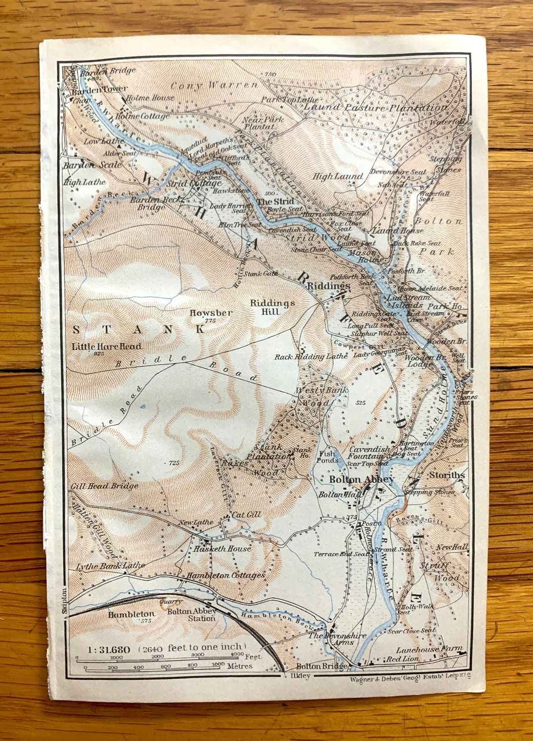 Antique 1906 Yorkshire Dales, England Map From Baedekers Atlas of Great ...