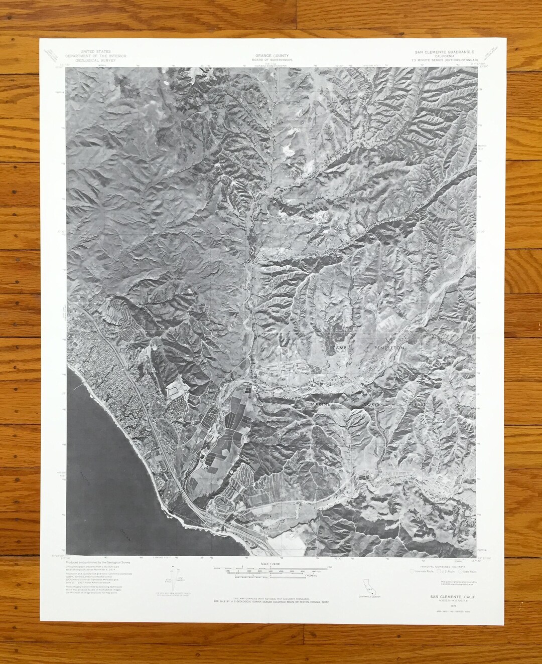 Antique San Clemente, California 1974 US Geological Survey Orthophoto ...