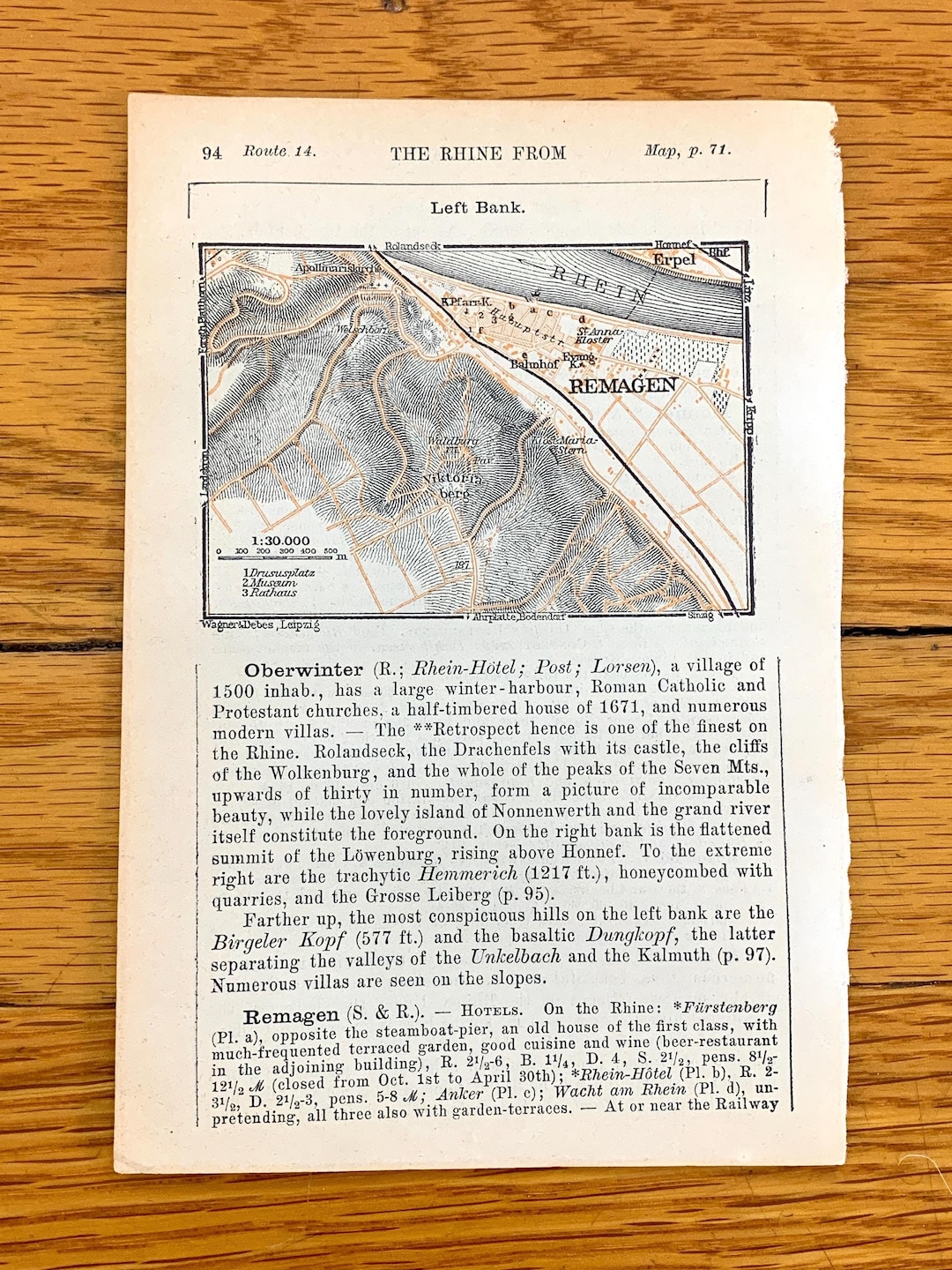 Antique 1911 Remagen, Germany Map From Baedekers Guide Atlas ...