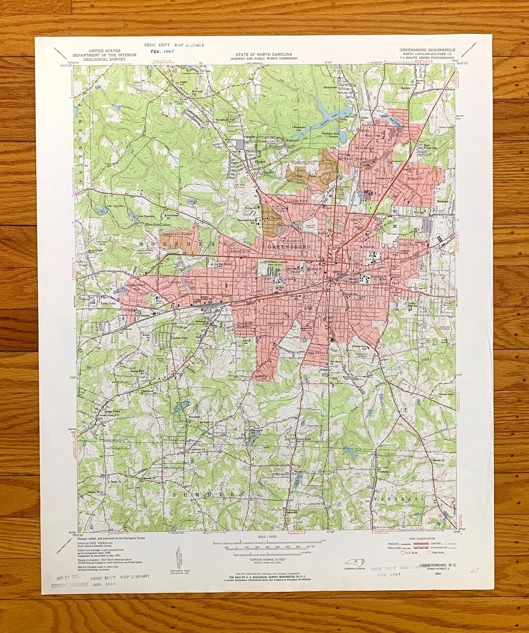 Antique Greensboro, North Carolina 1951 US Geological Survey ...
