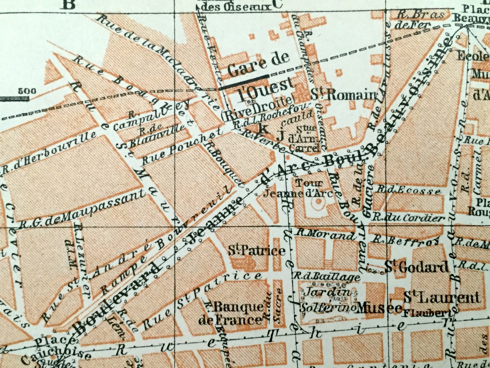 Antique 1909 Rouen, France Map From Baedekers Guide Atlas – Normandy ...