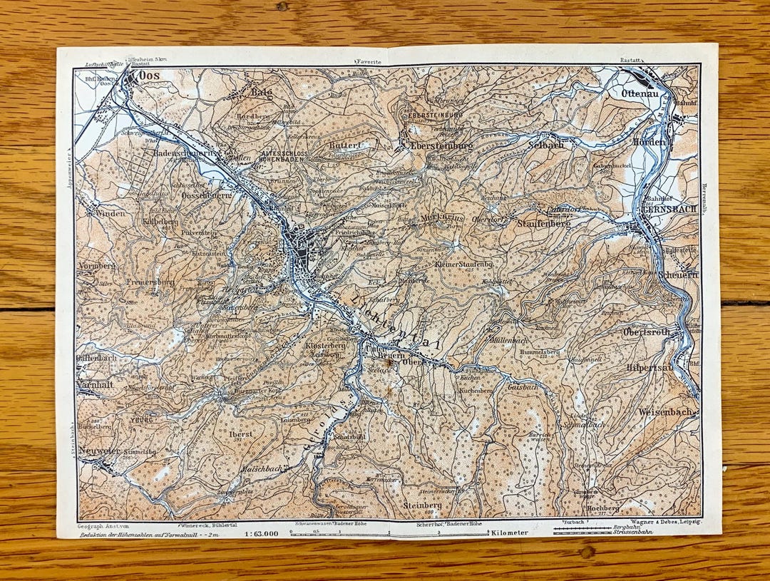 Antique 1911 Baden-baden, Germany Map From Baedekers Guide Atlas ...