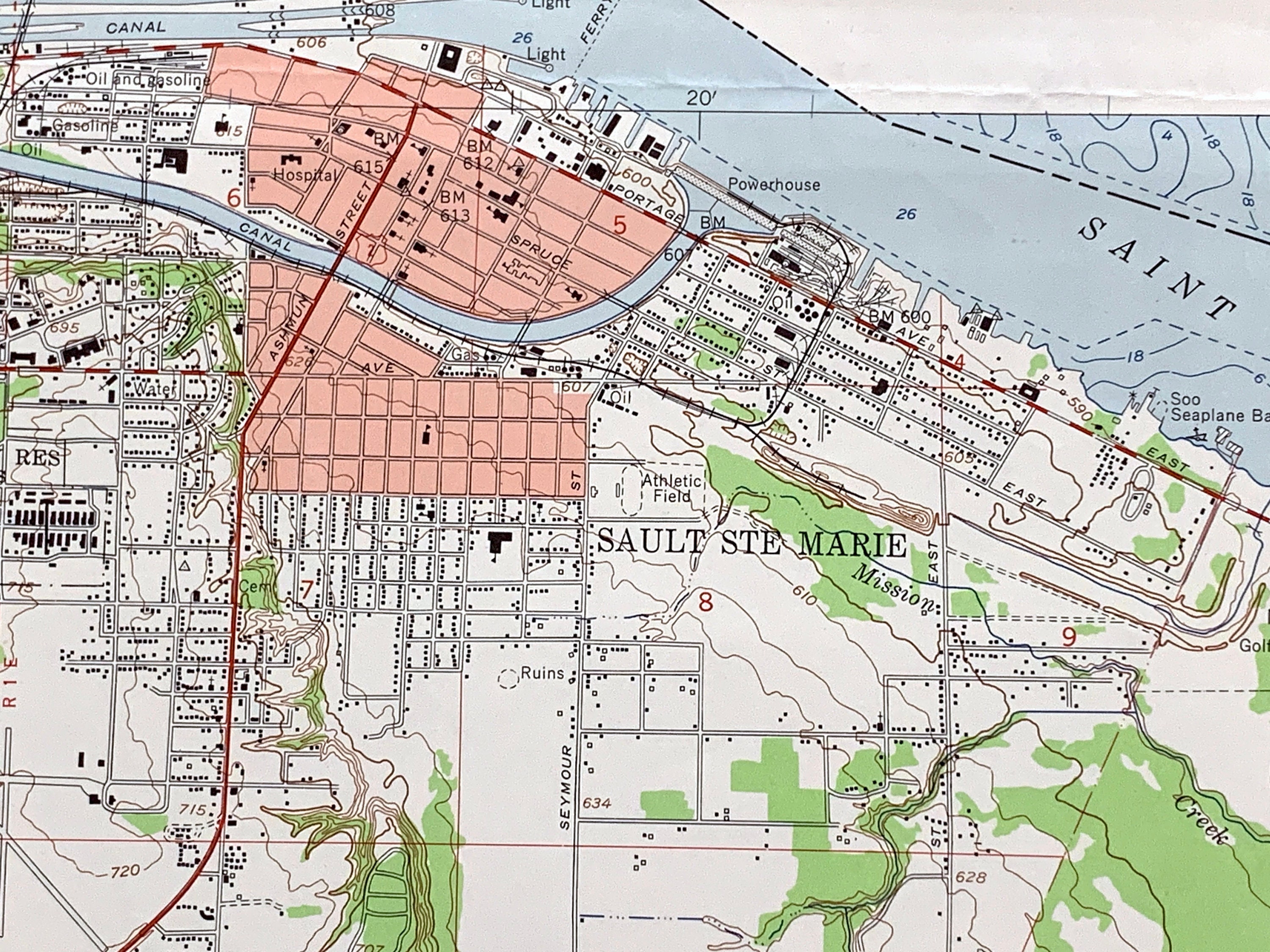 Antique Sault Ste Marie, Michigan 1951 US Geological Survey Topographic ...