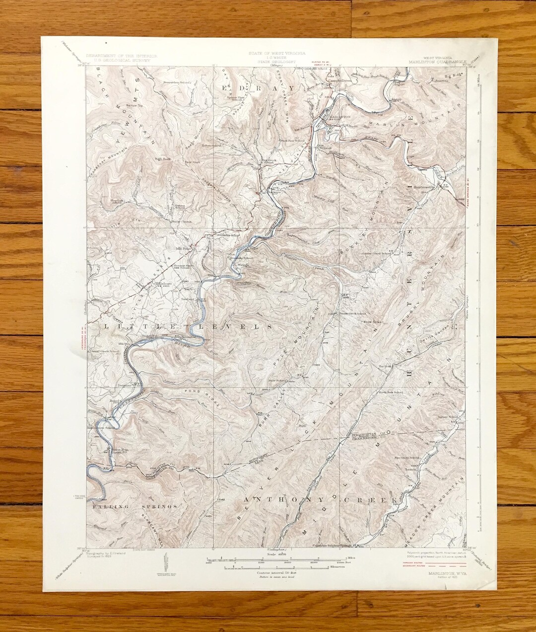 Antique Marlinton, West Virginia 1925 US Geological Survey Topographic ...