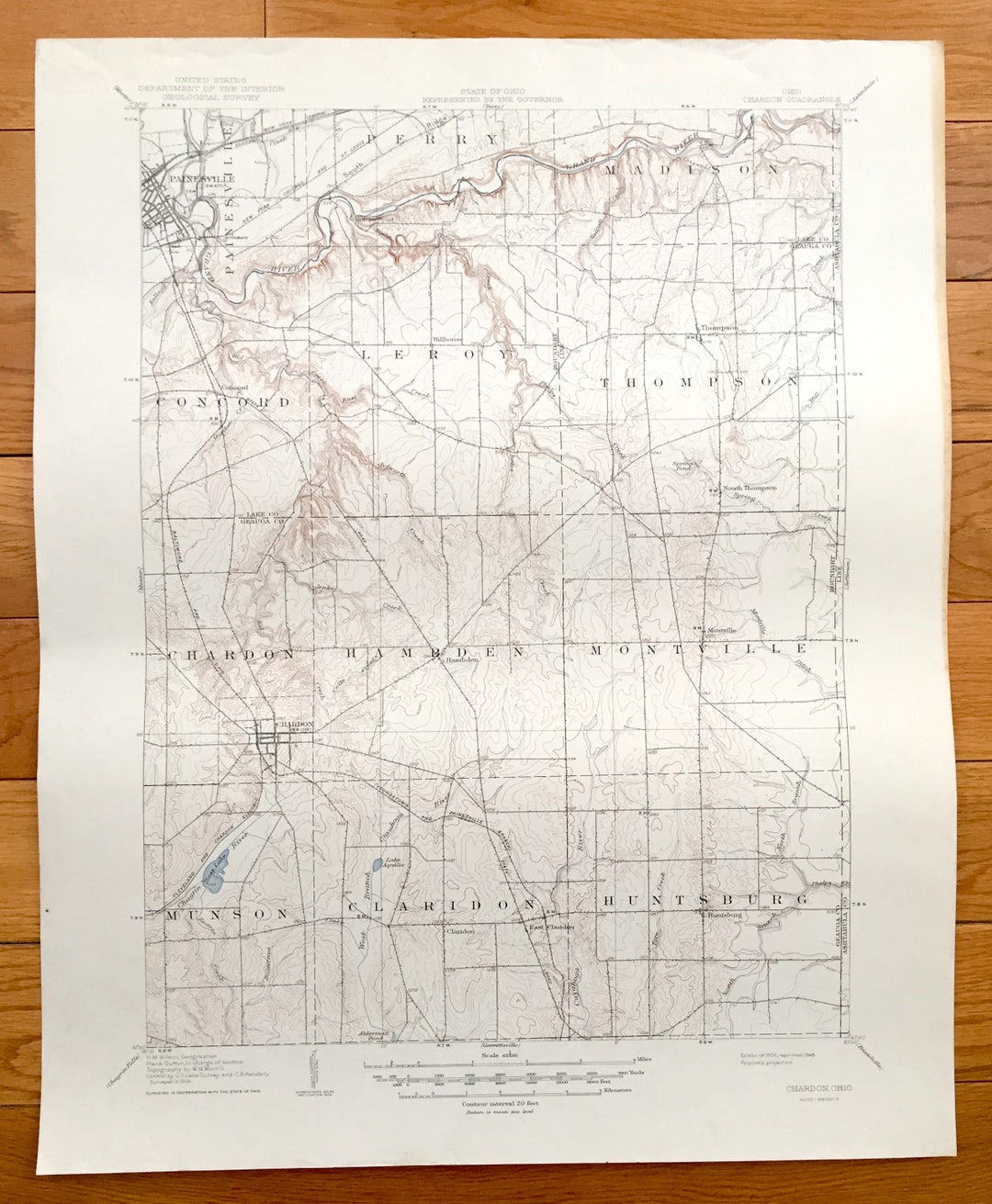 Antique Chardon, Ohio 1906 US Geological Survey Topographic Map ...
