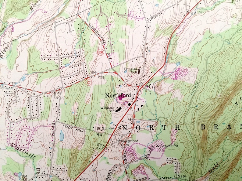 Antique Wallingford, Connecticut 1967 US Geological Survey Topographic ...