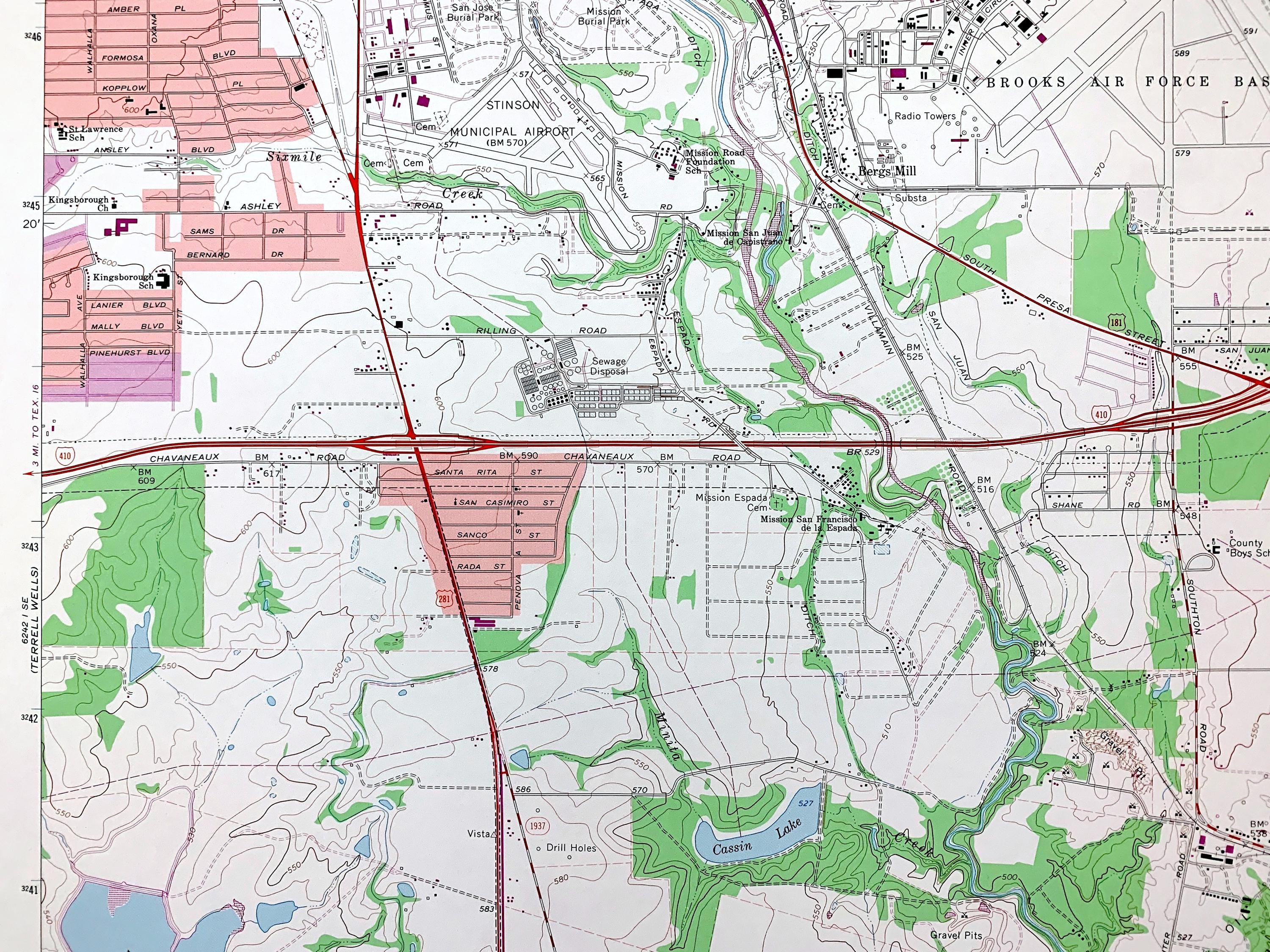 Antique San Antonio, Texas 1967 US Geological Survey Topographic Map ...