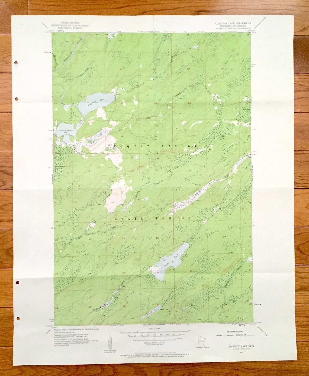 Antique Comstock Lake, Minnesota 1957 US Geological Survey Topographic ...