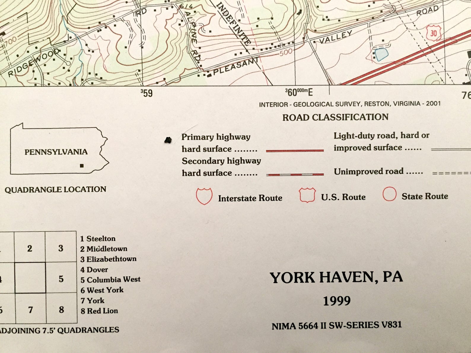 Antique York Haven, Pennsylvania 1999 US Geological Survey Topographic ...