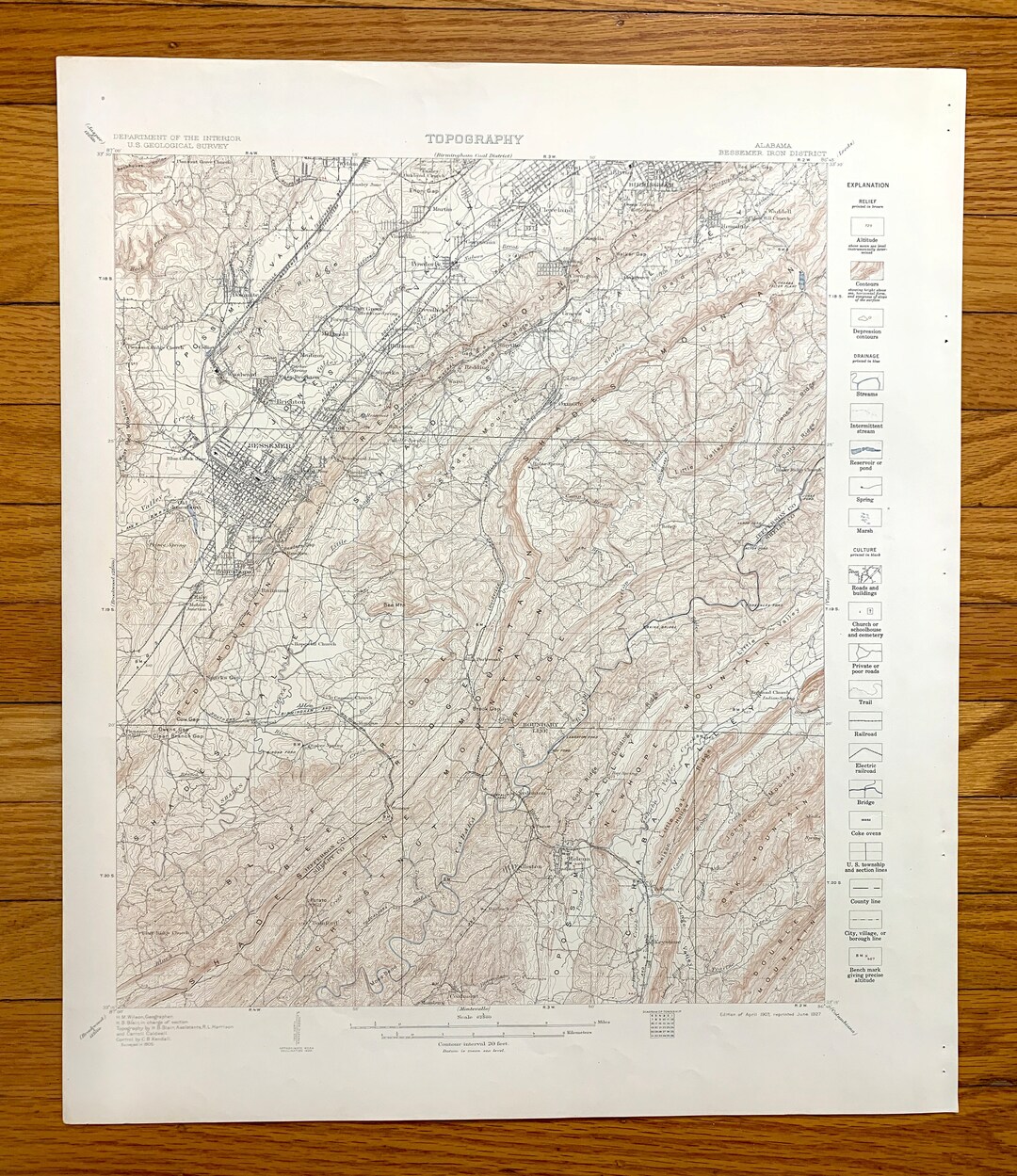 Antique Bessemer, Alabama 1907 US Geological Survey Topographic Map ...