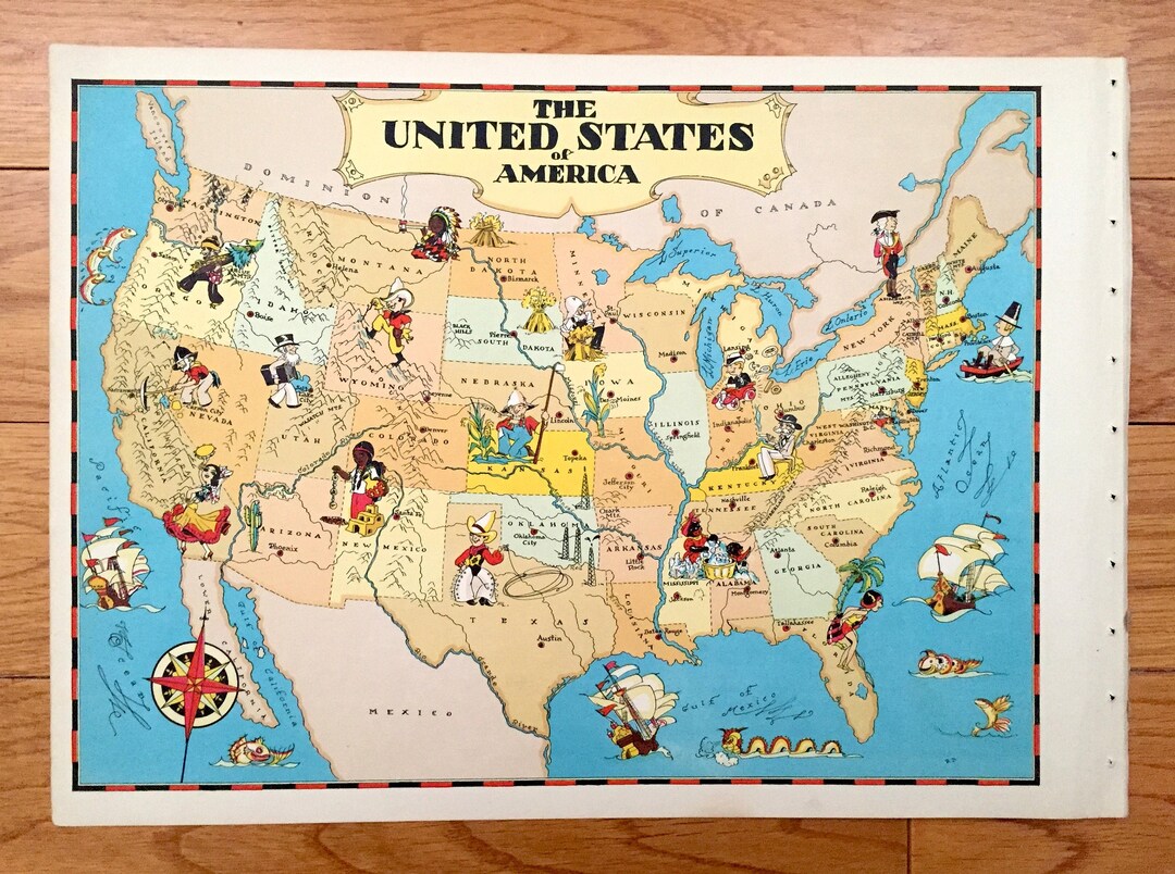 Antique 1935 United States of America Map From Our Gay Geography by ...