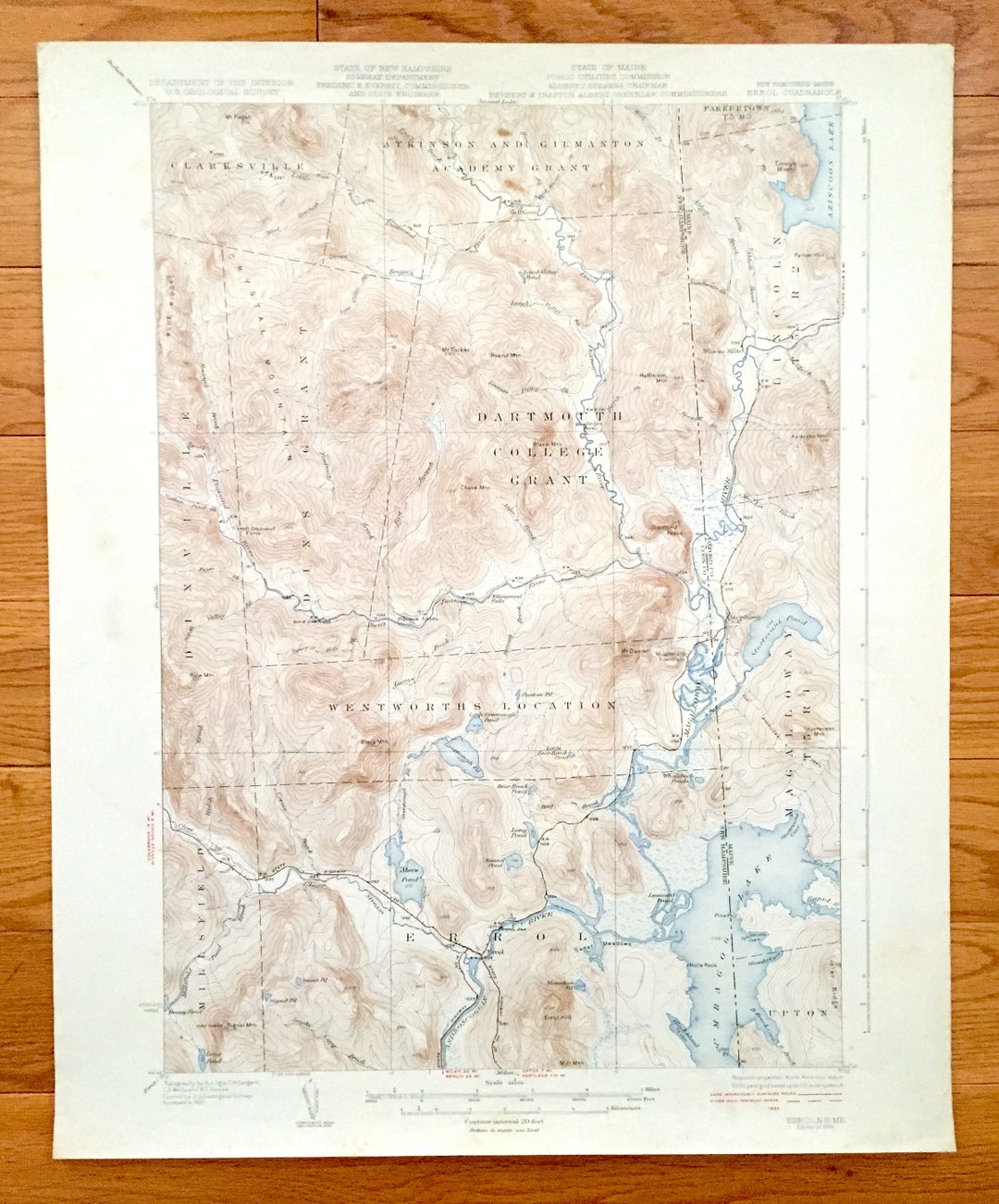 Antique Umbagog Lake & Errol, New Hampshire 1934 US Geological Survey ...
