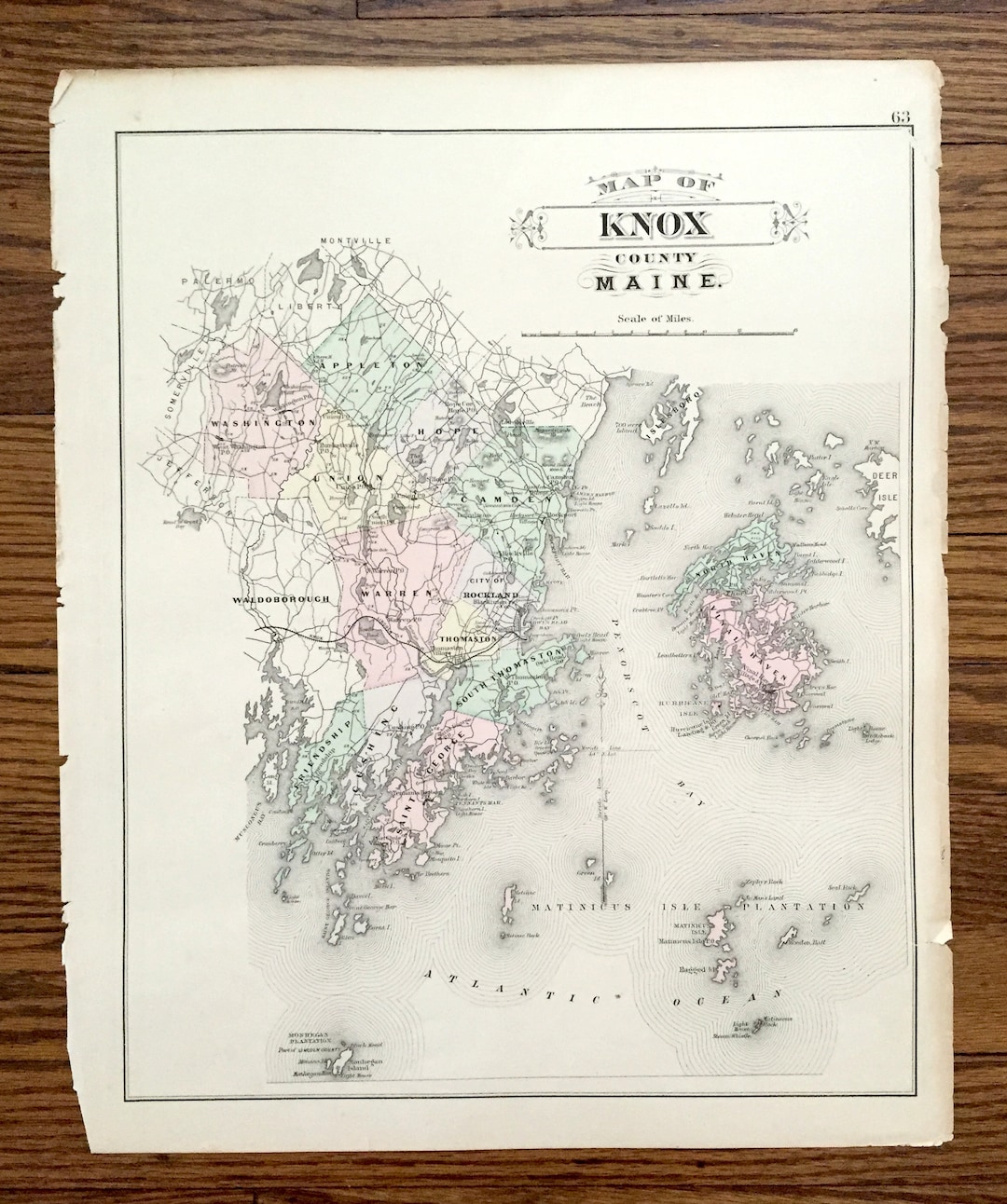Antique 1887 Knox County, Maine Map by George N. Colby & Company ...