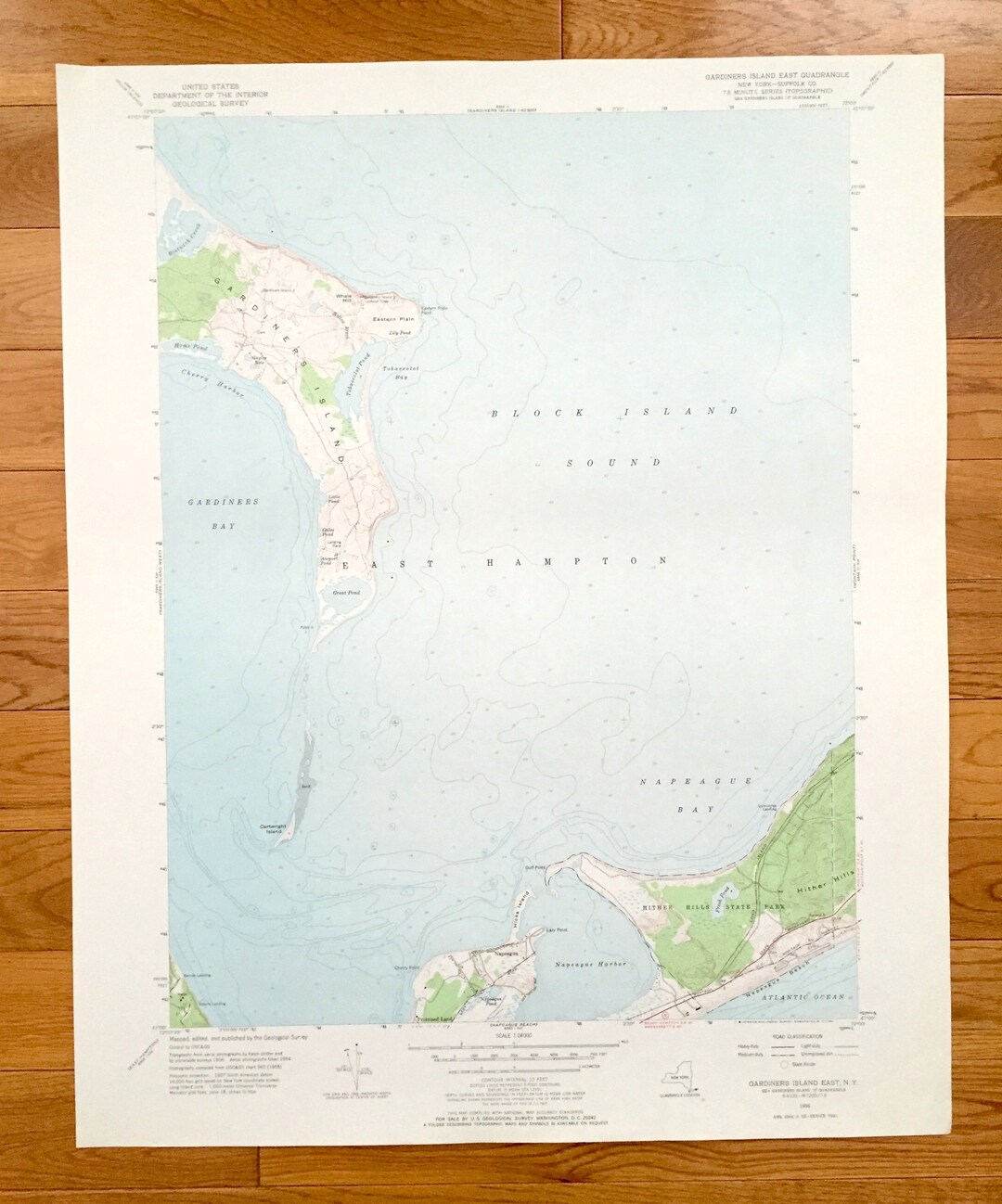 Antique Gardiners Island East, New York 1956 US Geological Survey ...